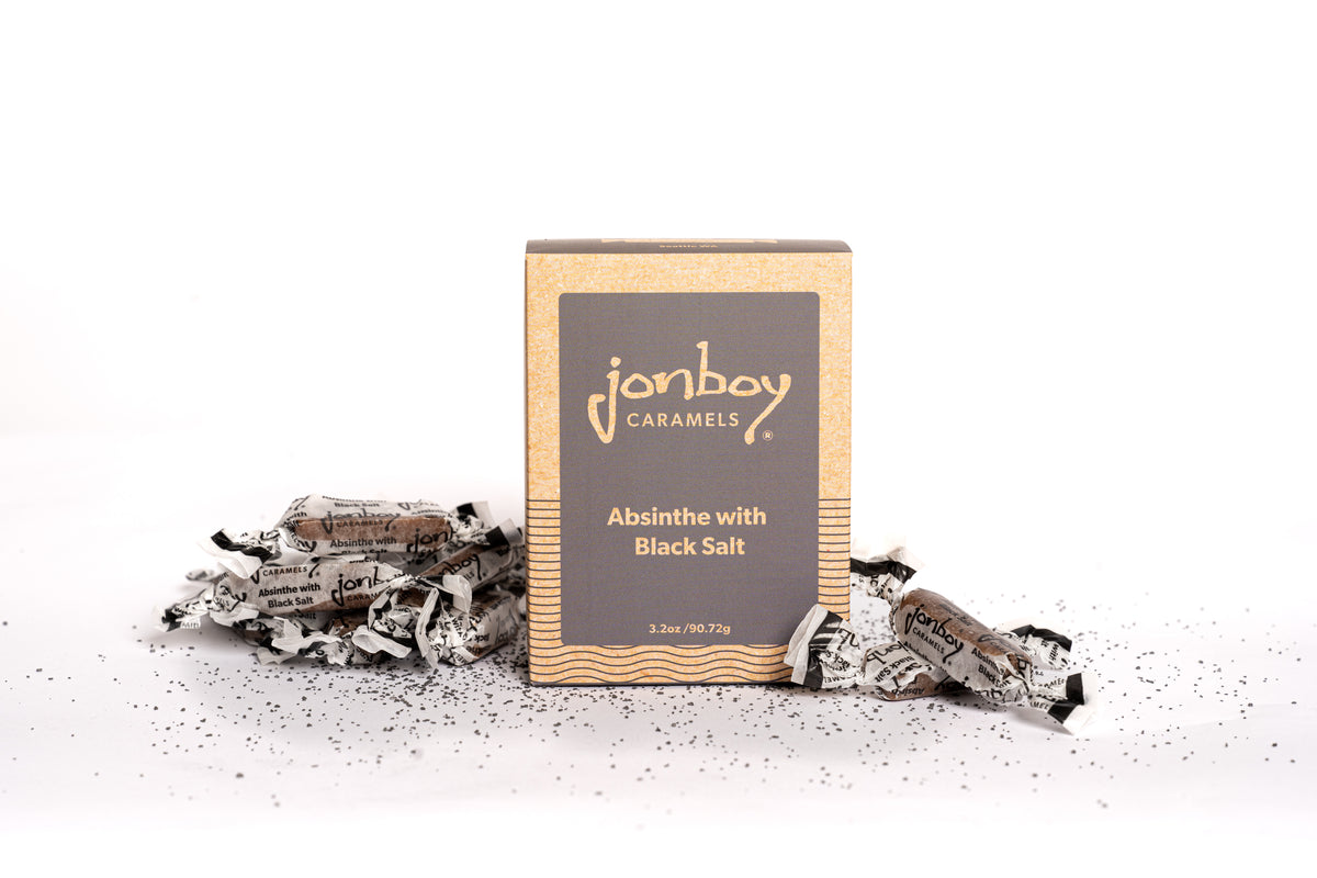 Absinthe with Black Salt Caramels - 3.2 oz. box – Jonboy Caramels